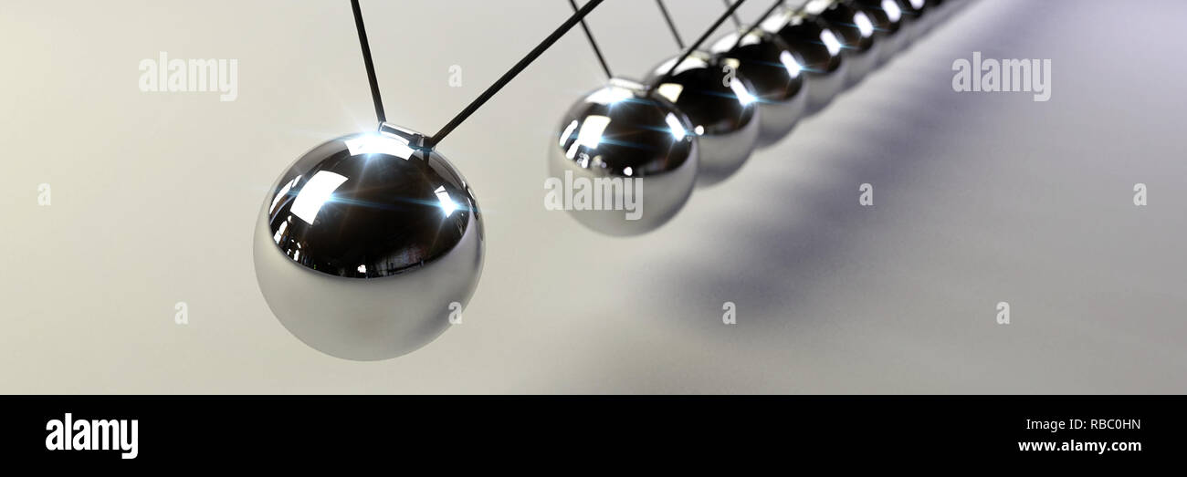 Newton's cradle, action and reaction concept, series of swinging ...