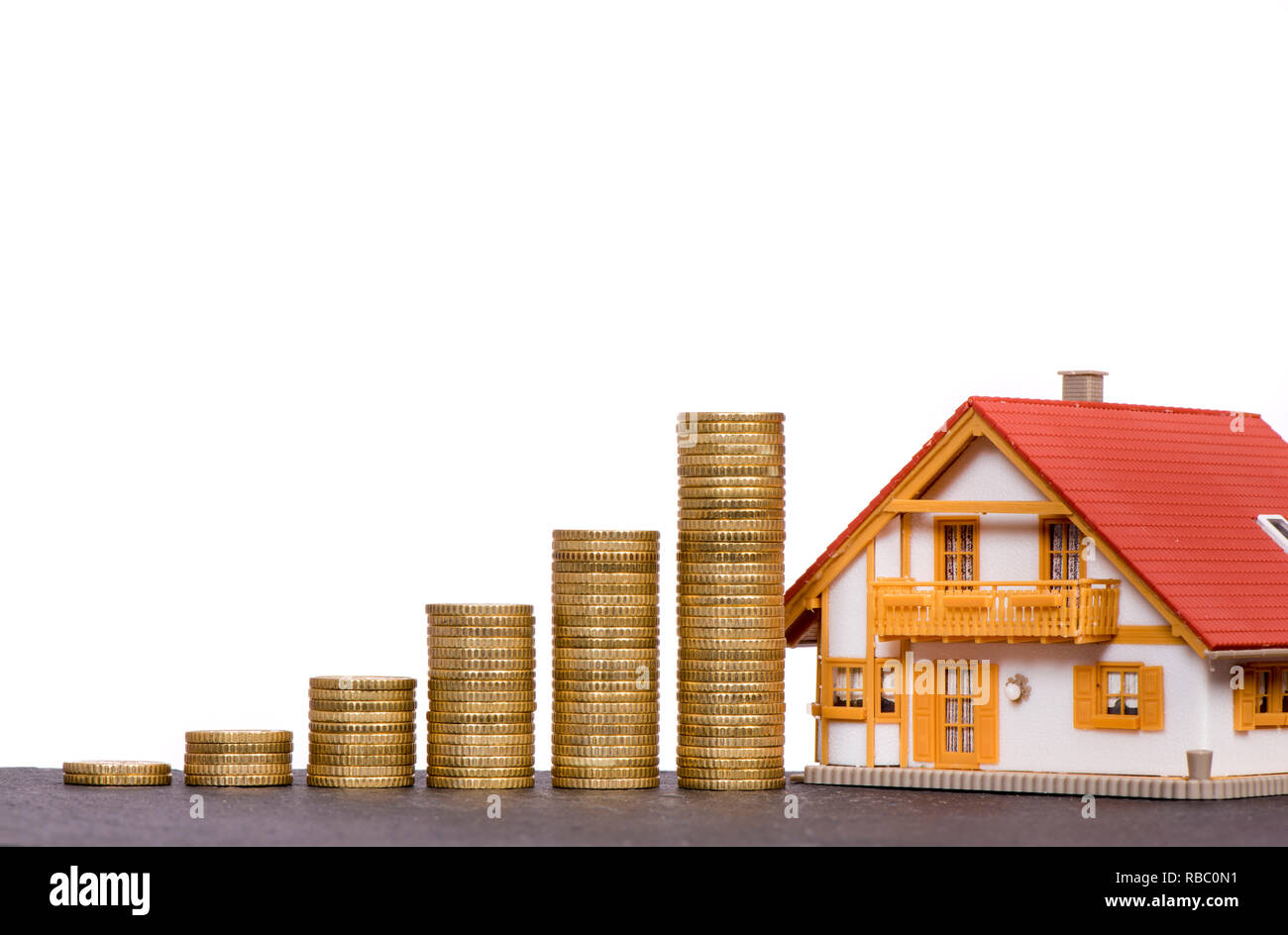 chart of Euro coins with model home Stock Photo - Alamy