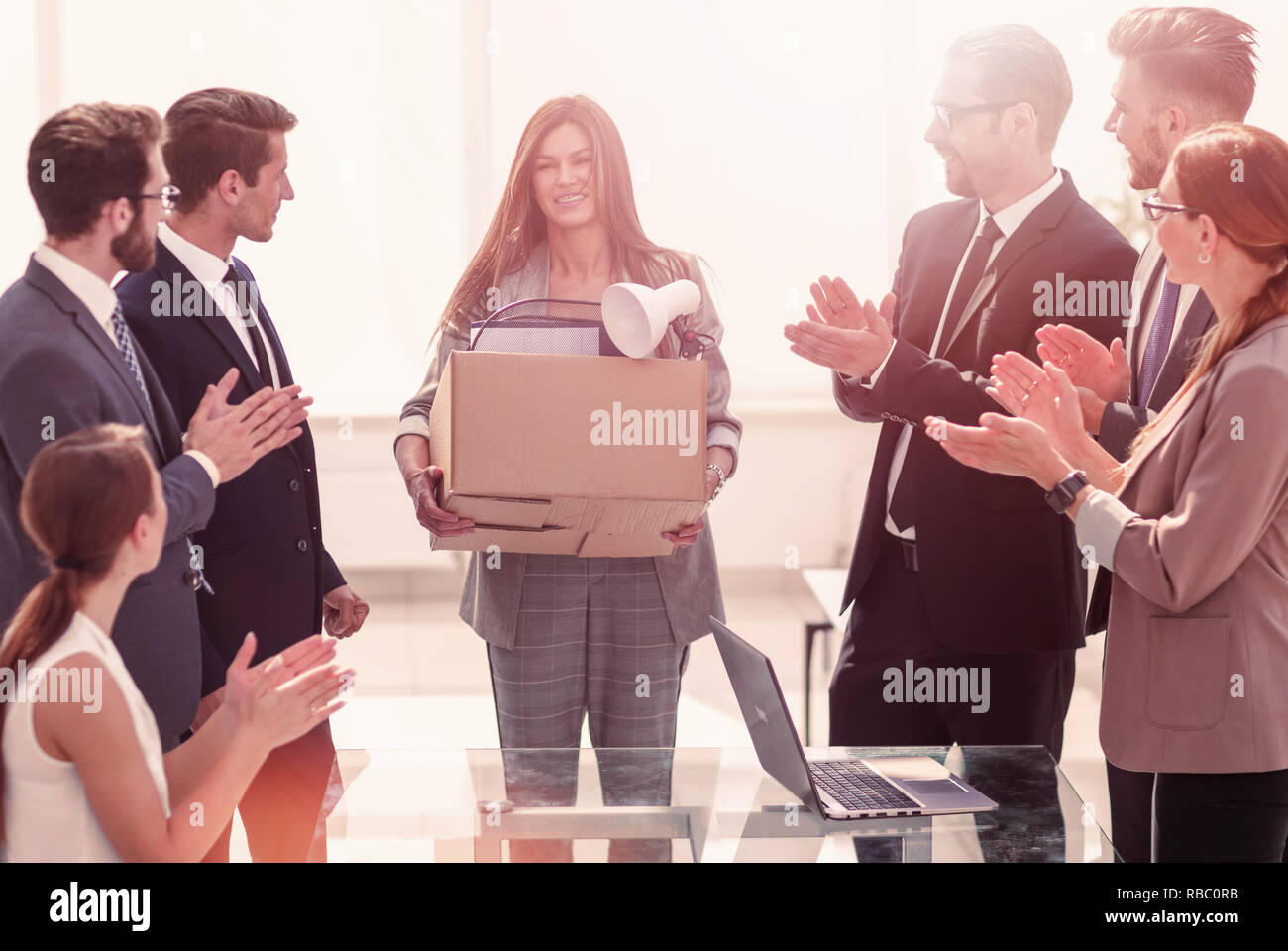 business group welcomes new employee Stock Photo - Alamy