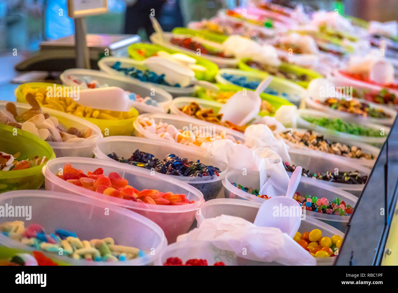 Assorted candy sweets in various colors on food market in France Stock ...
