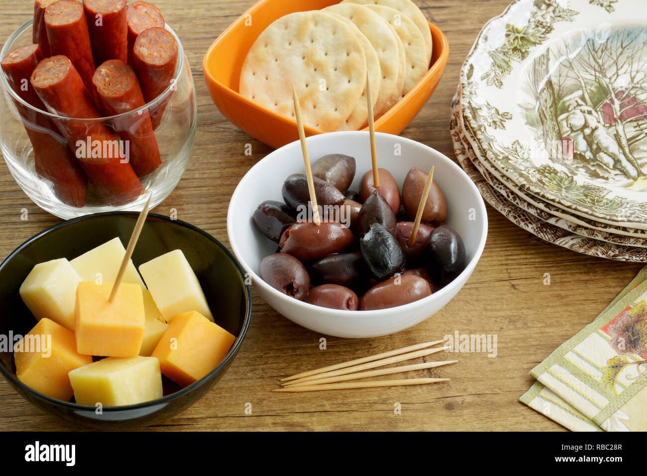 Assorted party snacks in horizontal format shot in natural light Stock ...