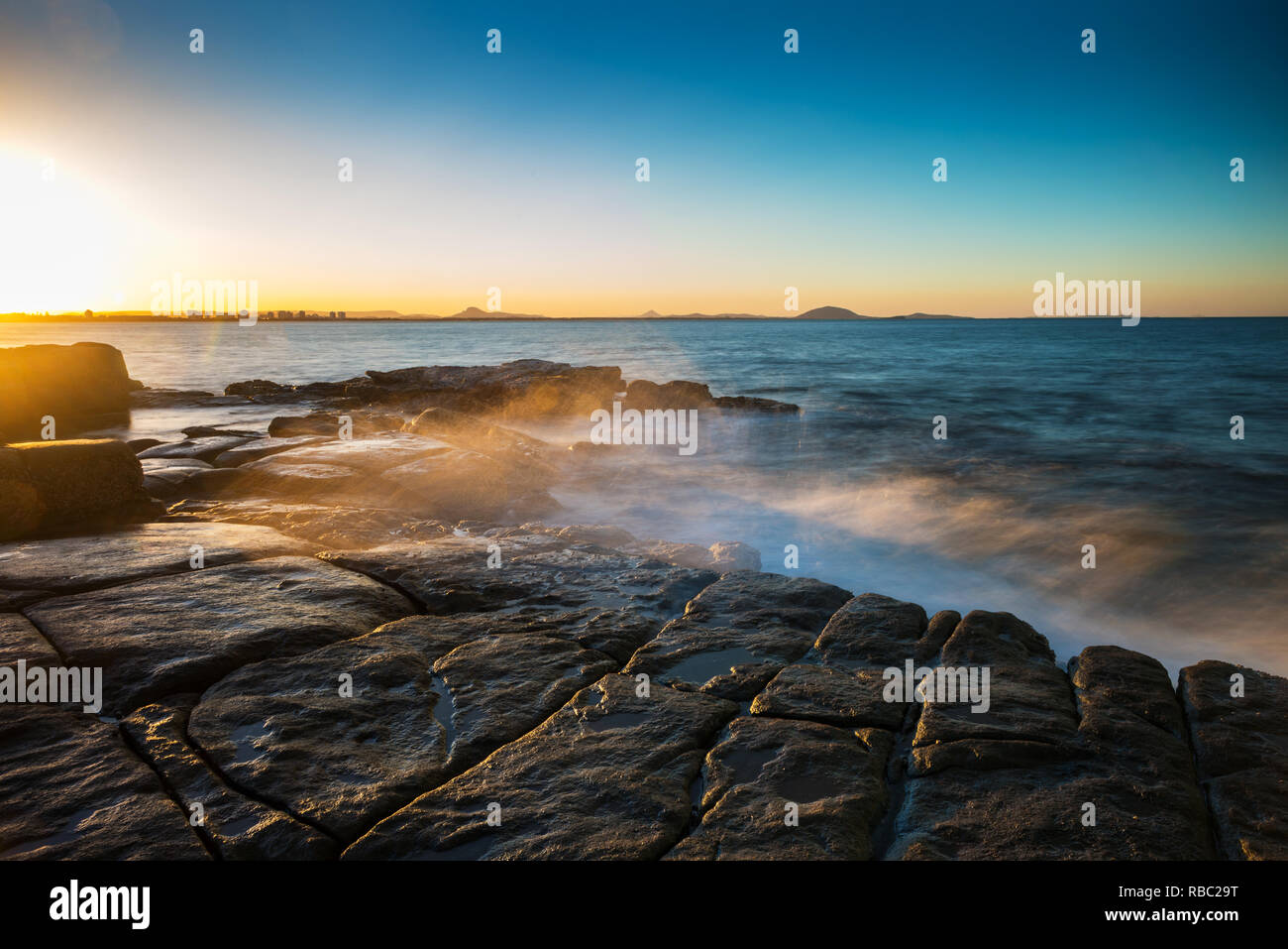 Sunset on point Cartwright, Sunshine Coast, Queensland, Australia Stock ...