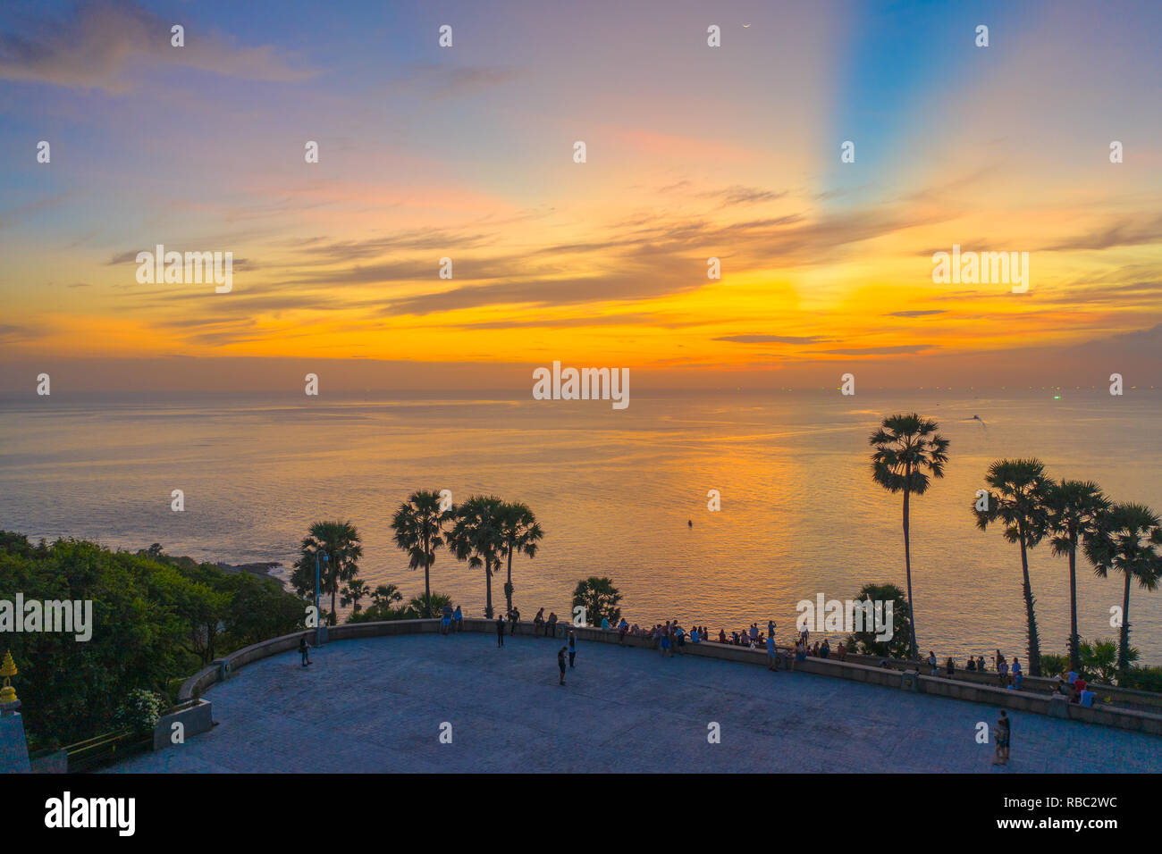 aerial photography sunset above the great lighthouse at Promthep cape ...