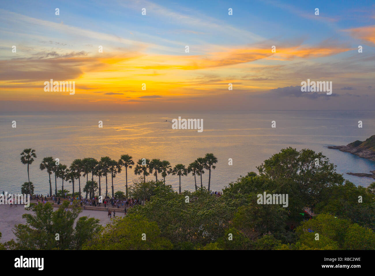 aerial photography sunset above the great lighthouse at Promthep cape ...