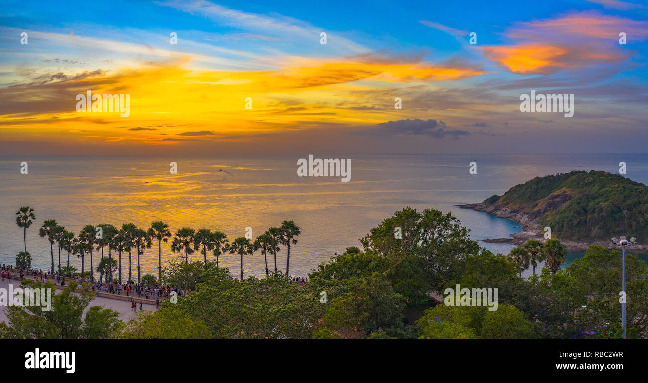 aerial photography sunset above the great lighthouse at Promthep cape ...