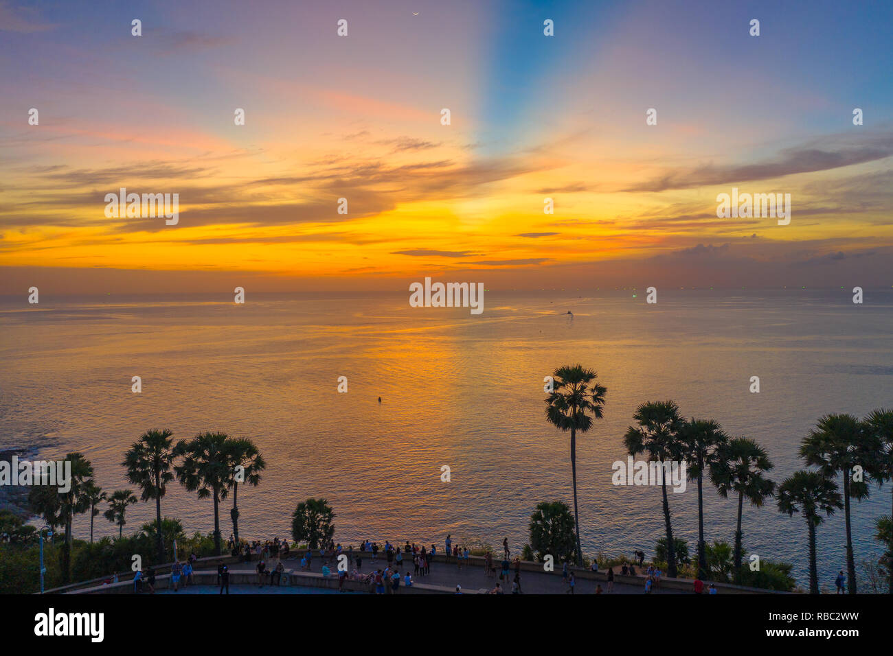 aerial photography sunset above the great lighthouse at Promthep cape ...
