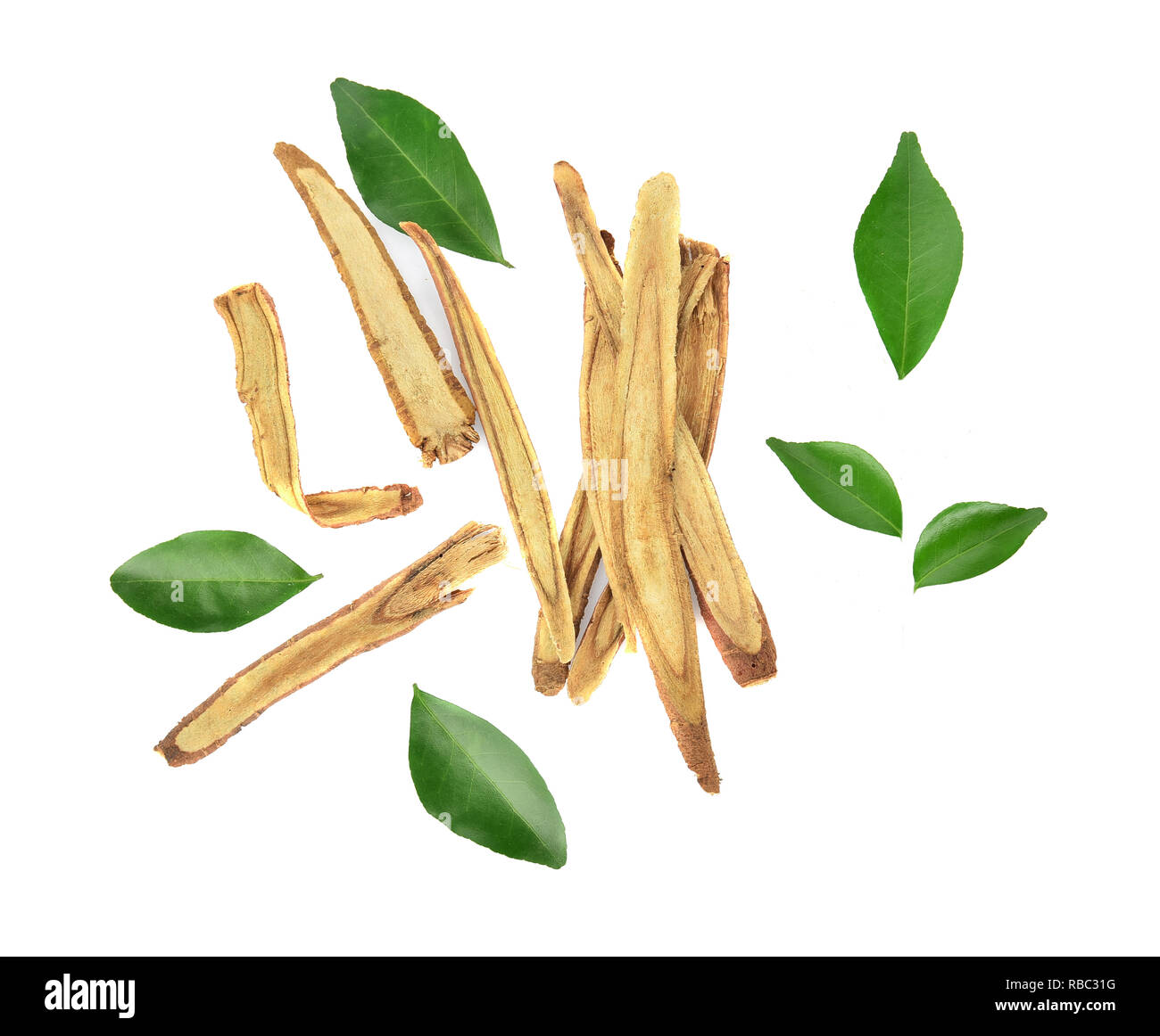 Top view of Slice Licorice roots on white background Stock Photo - Alamy