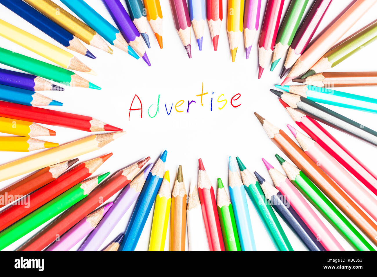 Advertise drawing by colour pencils Stock Photo - Alamy