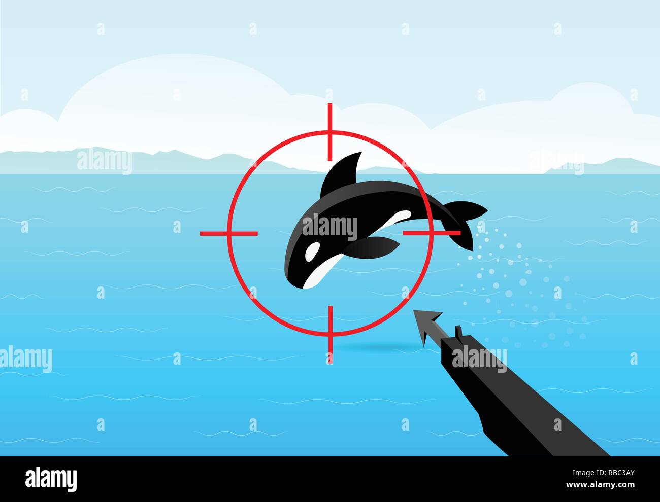 Hunter aimed his gun at killer whale, vector art design Stock Vector ...