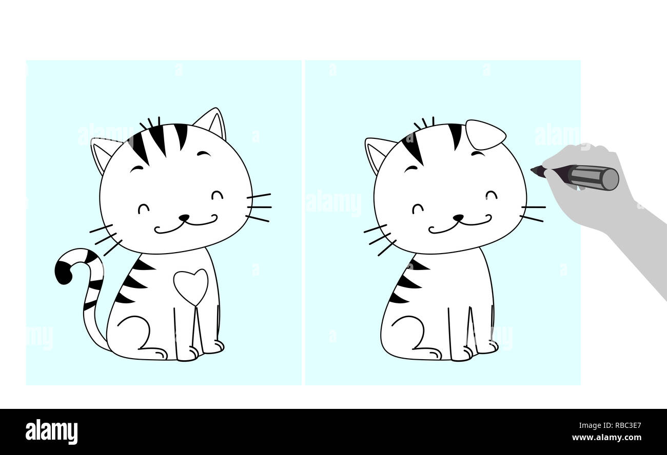 Illustration of a Hand Holding a Marker Playing Spot the Difference ...