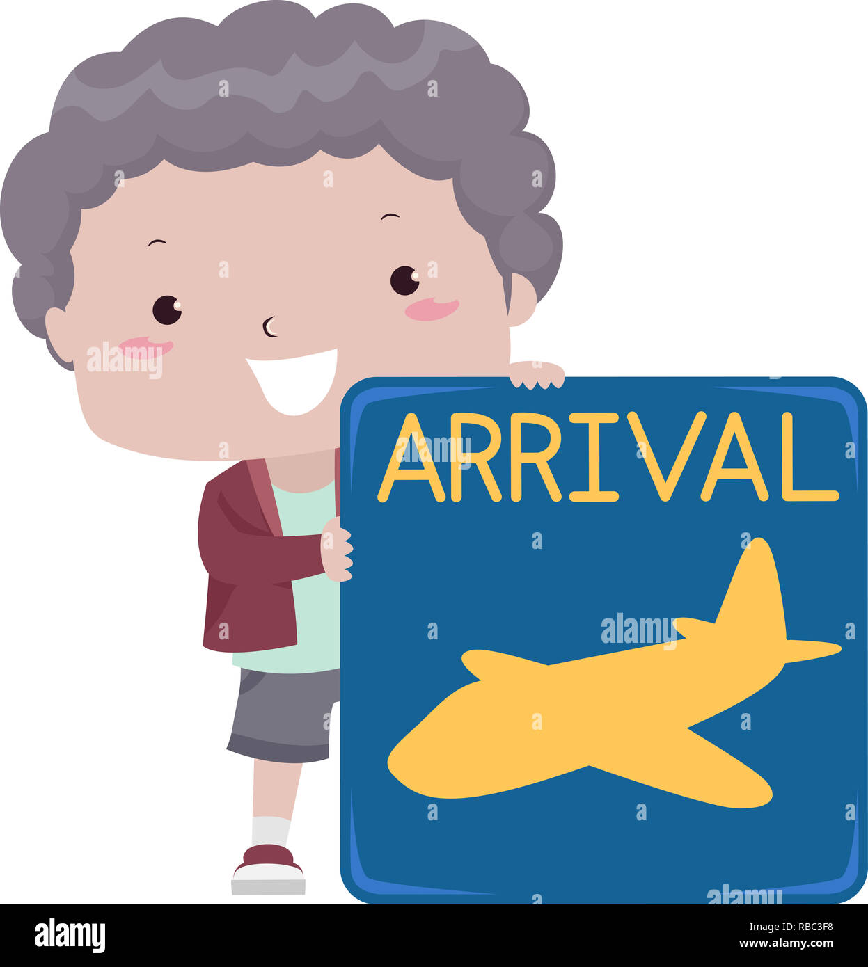 Illustration of a Kid Boy Holding an Arrival Sign Welcoming People ...