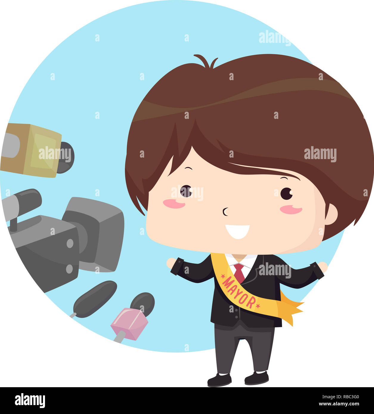 Illustration of a Kid Boy Being Interviewed Wearing a Mayor Sash Stock ...
