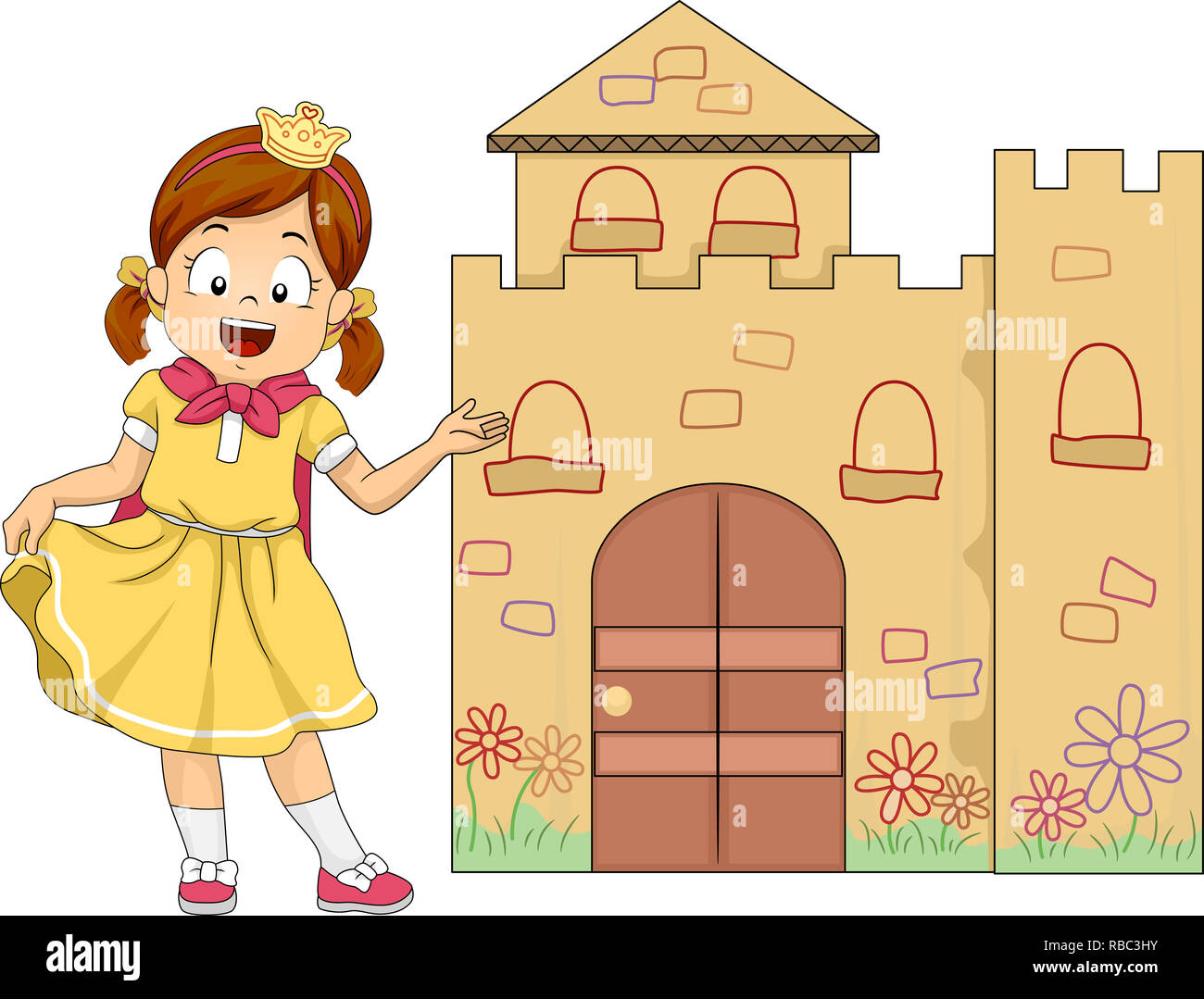 Illustration of a Kid Girl as a Princess Welcoming Us in Her Castle in ...
