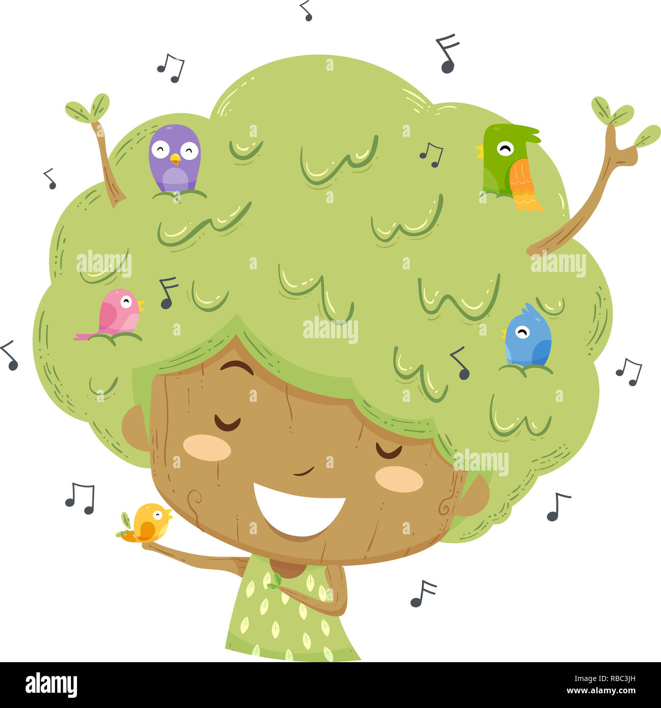 Illustration of a Kid Girl Tree with Musical Notes and Singing along ...