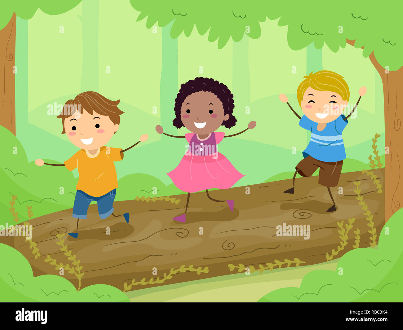 Illustration of Stickman Kids Balancing Themselves as They Walk on ...
