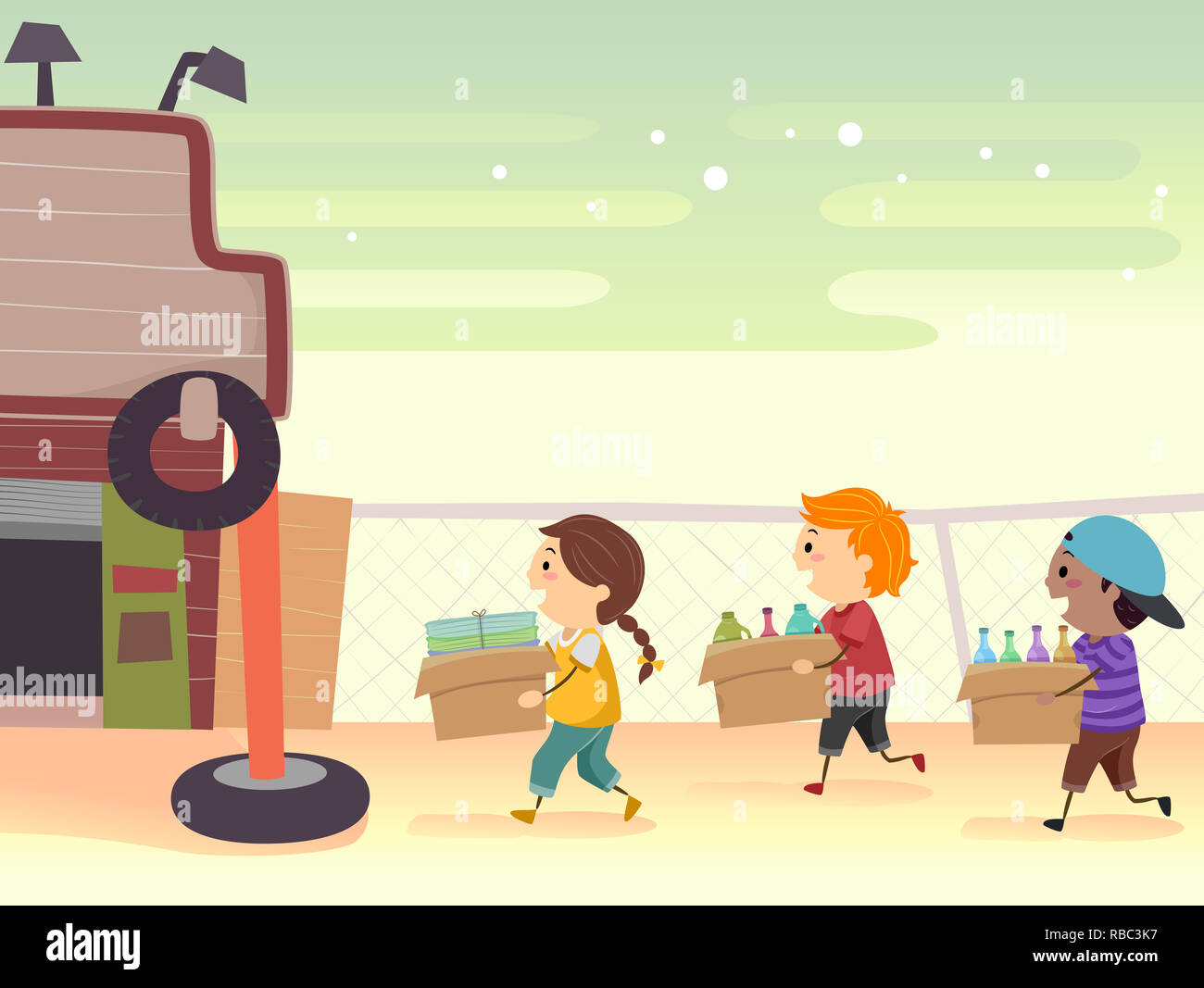 Illustration of Stickman Kids Bringing Used Paper, Plastic Containers ...