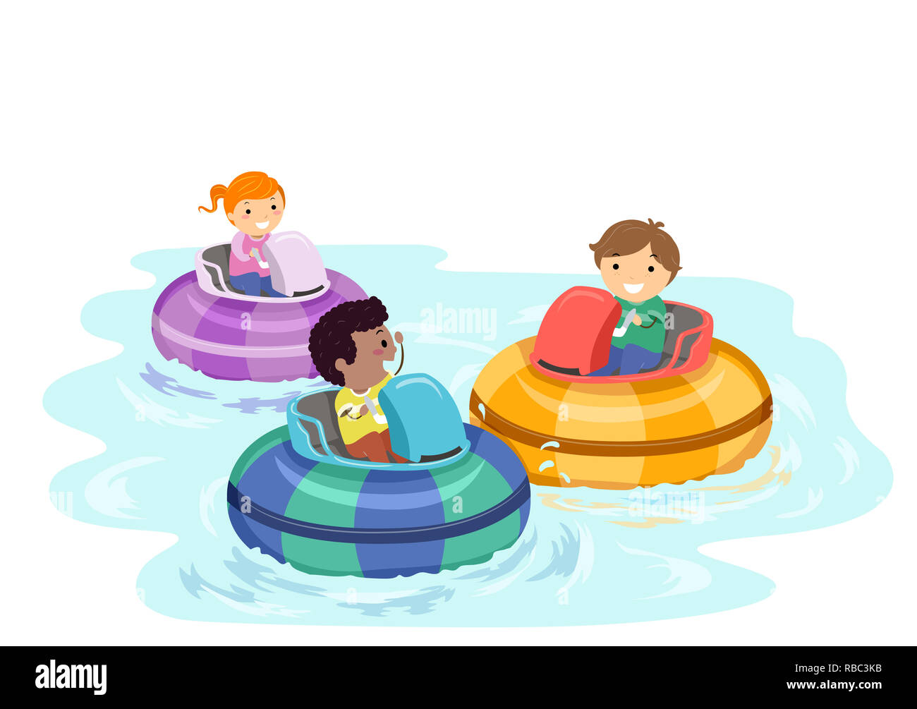 Illustration of Stickman Kids in a Bumper Boat in an Amusement Park ...
