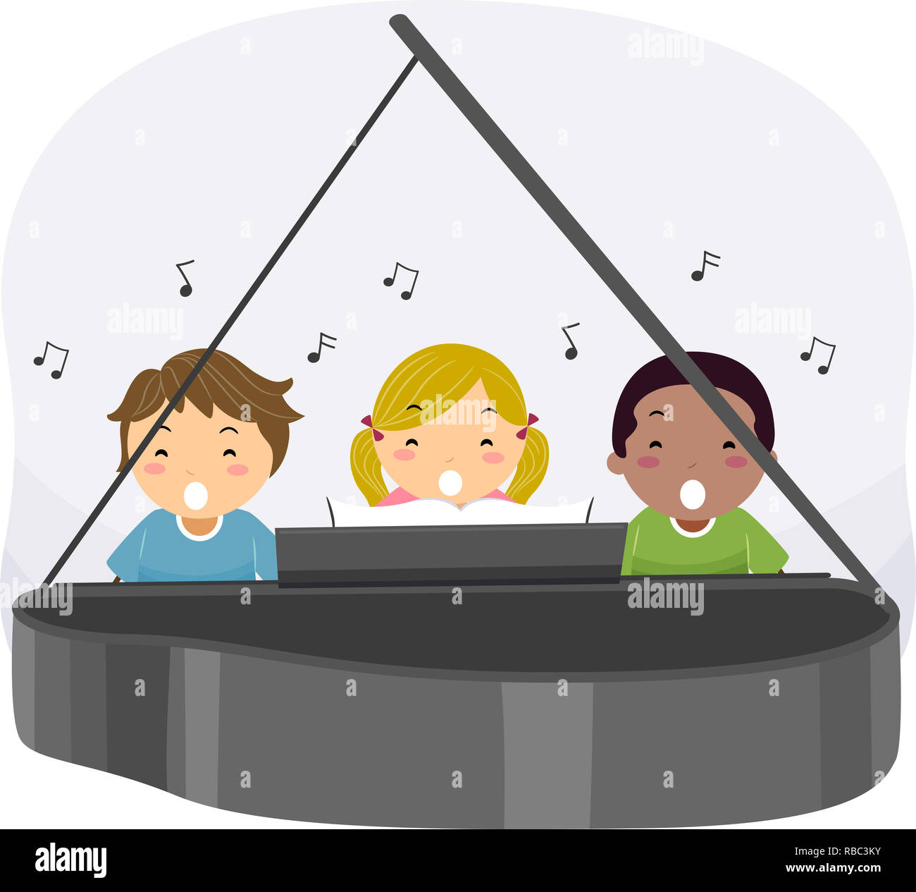 Illustration of Stickman Kids Singing while Playing the Piano Stock ...