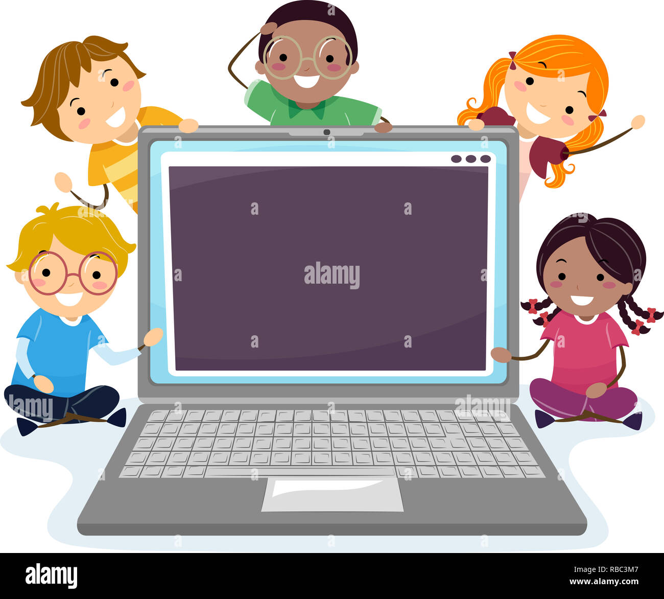 Illustration of Stickman Kids Programmer with Laptop Stock Photo - Alamy