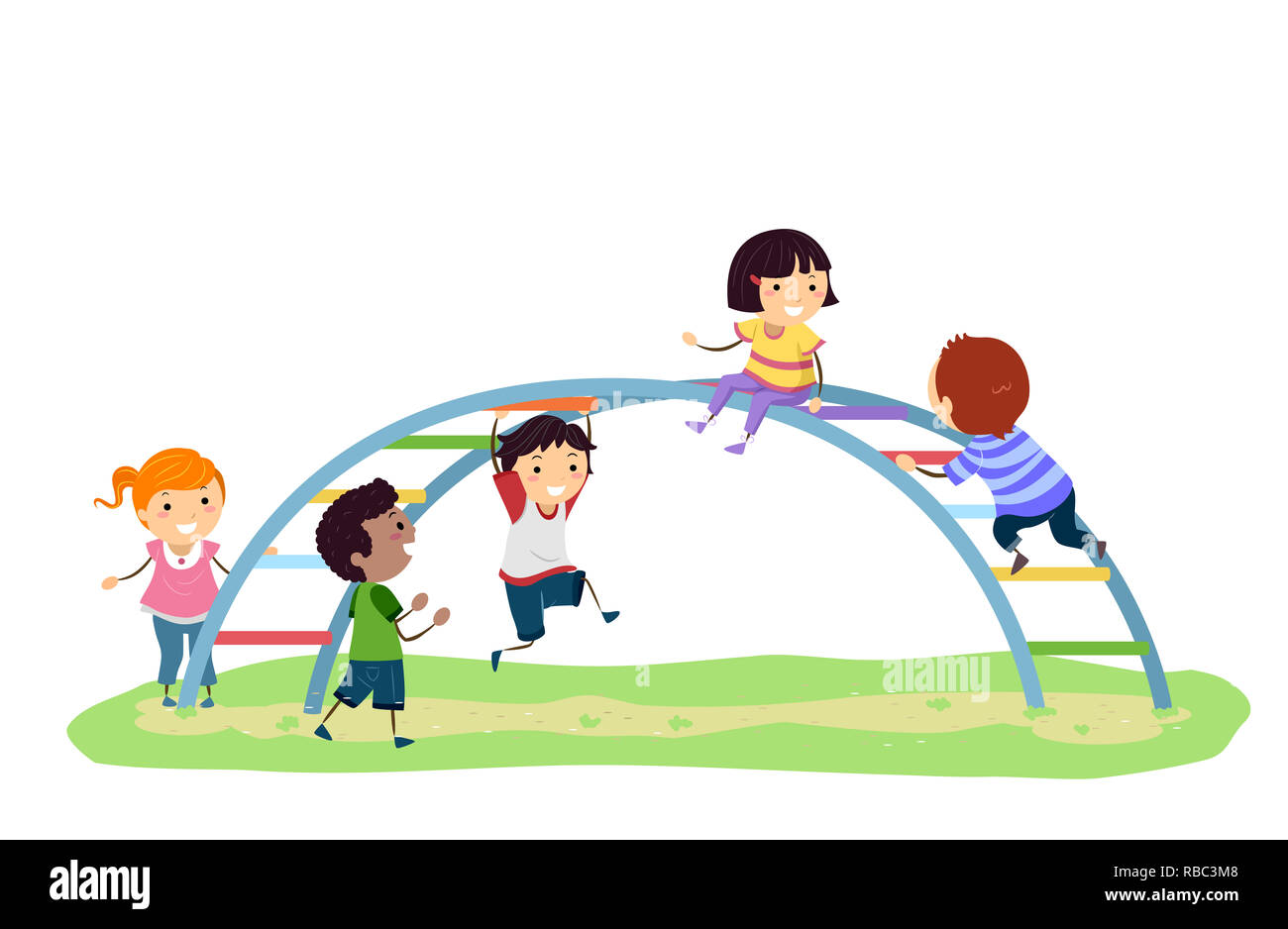 Illustration of Stickman Kids Playing On a Rainbow Bar in the ...