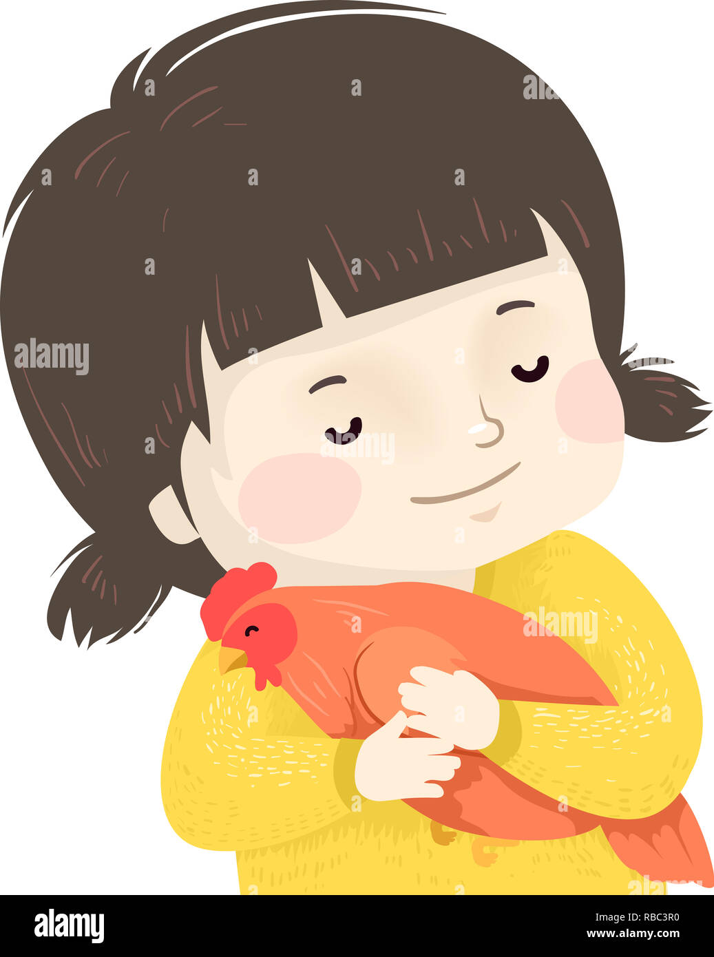 Illustration of a Kid Girl Hugging a Pet Chicken from a Farm Stock ...