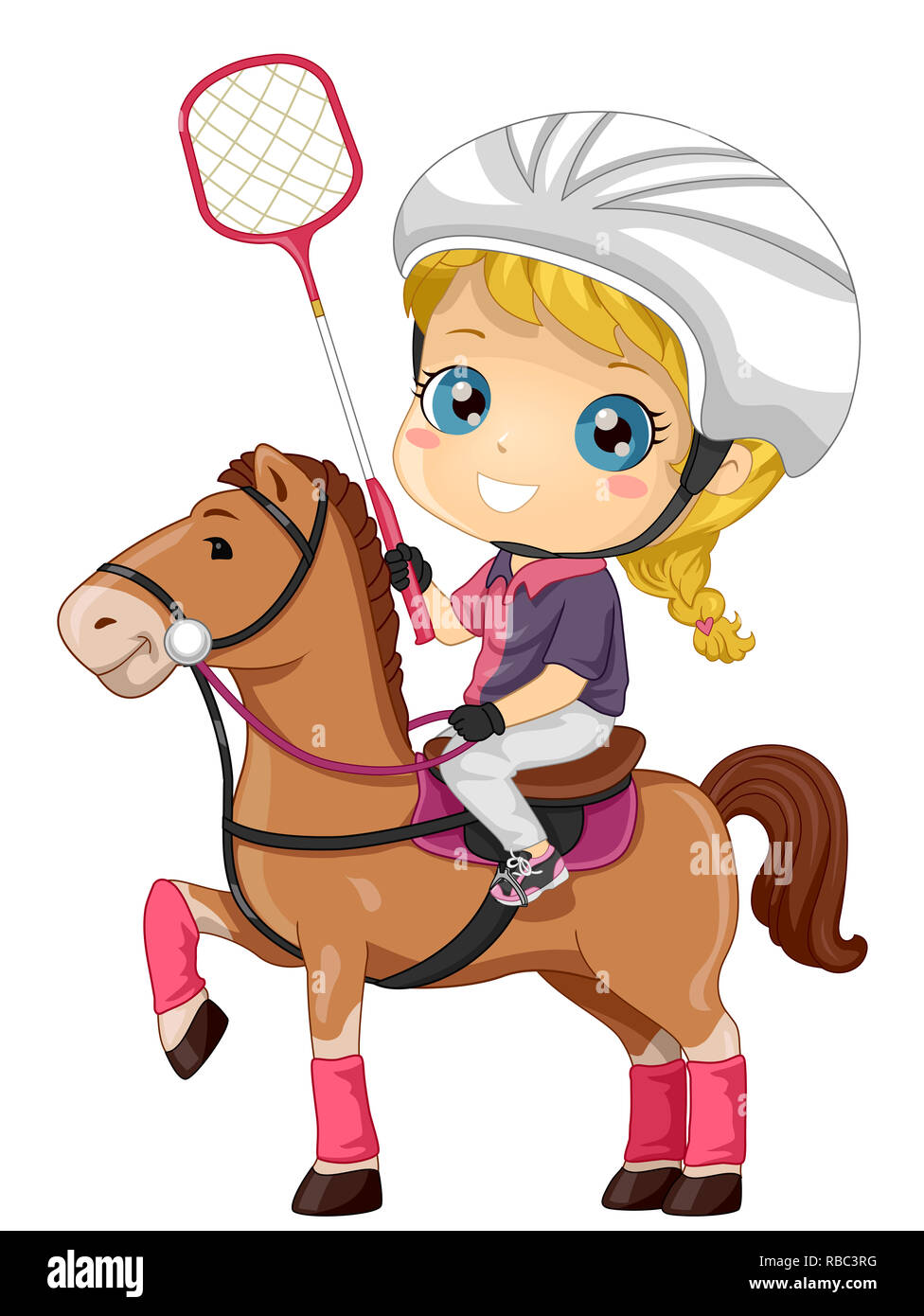 Illustration of a Kid Girl Wearing Helmet and Holding a Racket Riding a ...