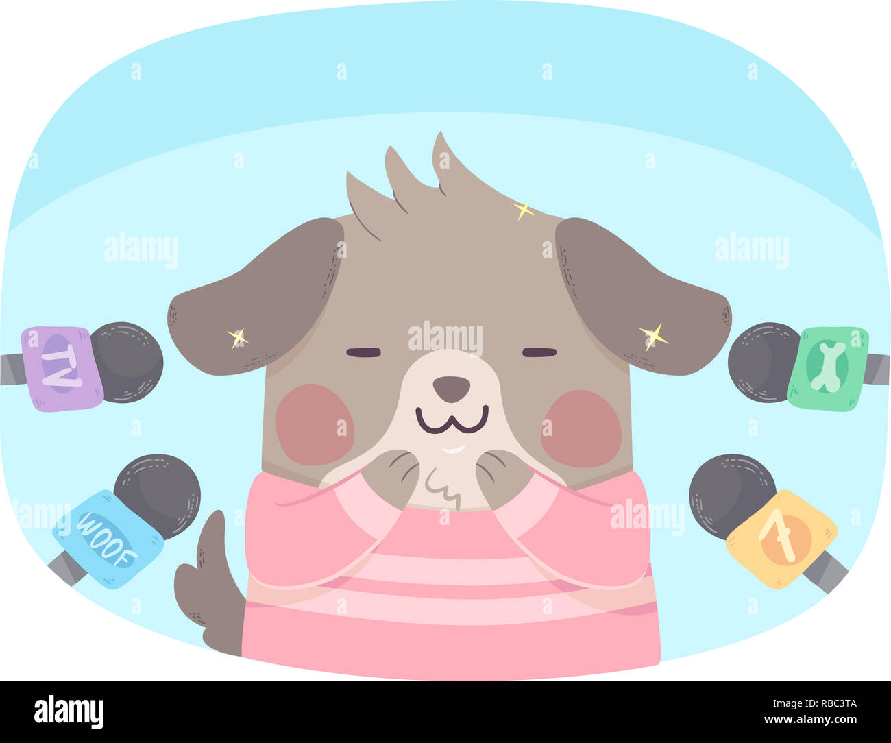 Illustration of a Dog In Front of Several Microphones for an Interview ...