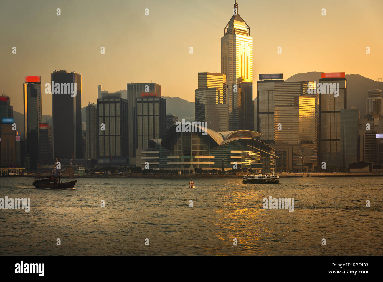 Hong Kong Victoria Harbour view with sunset Stock Photo - Alamy