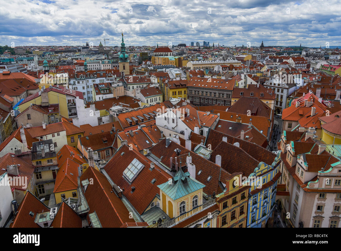 Aerial view of Prauge's famous rooftops, Old Town Square, Czech ...