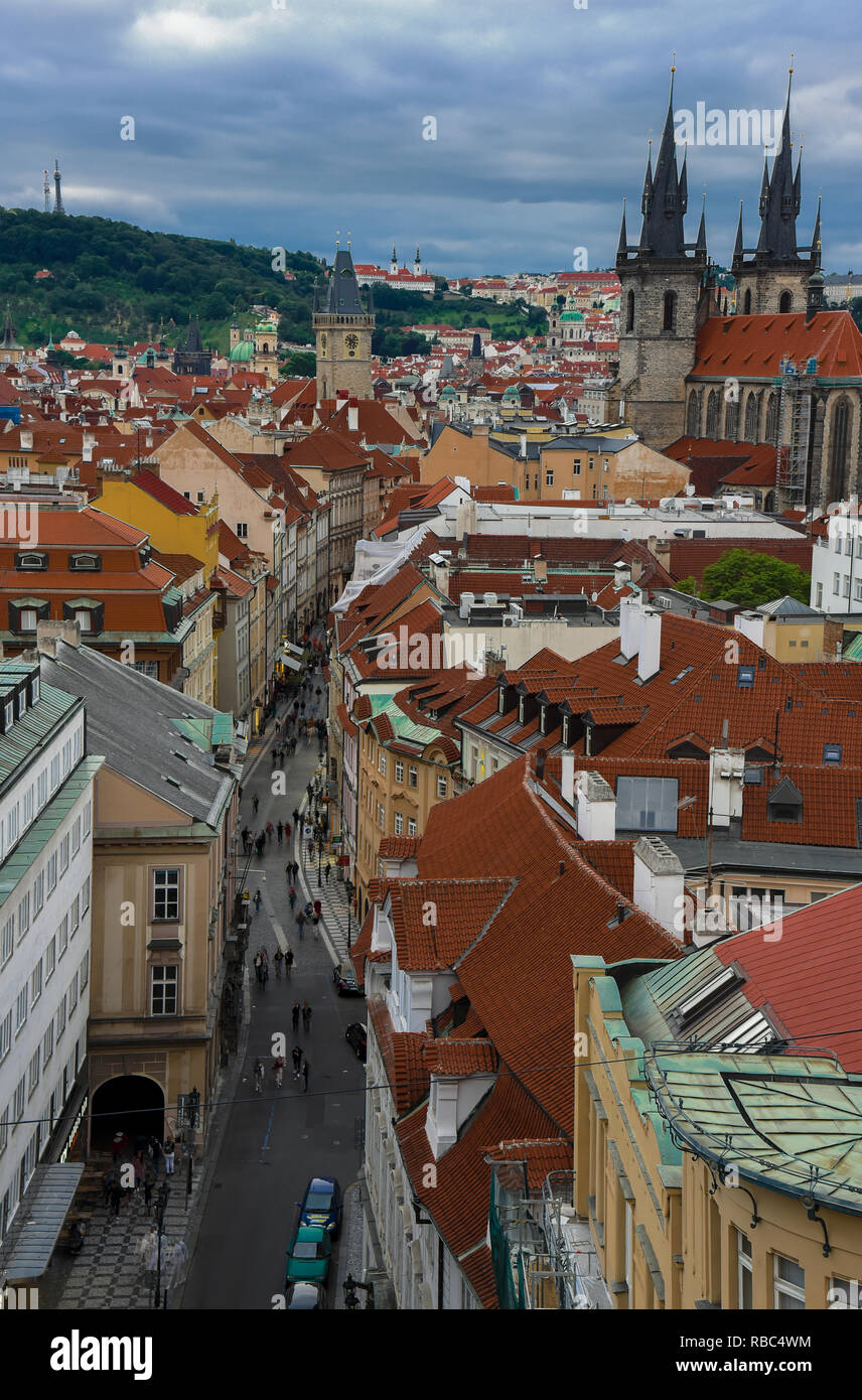 Aerial view of Prauge's famous rooftops, Old Town Square, Czech ...