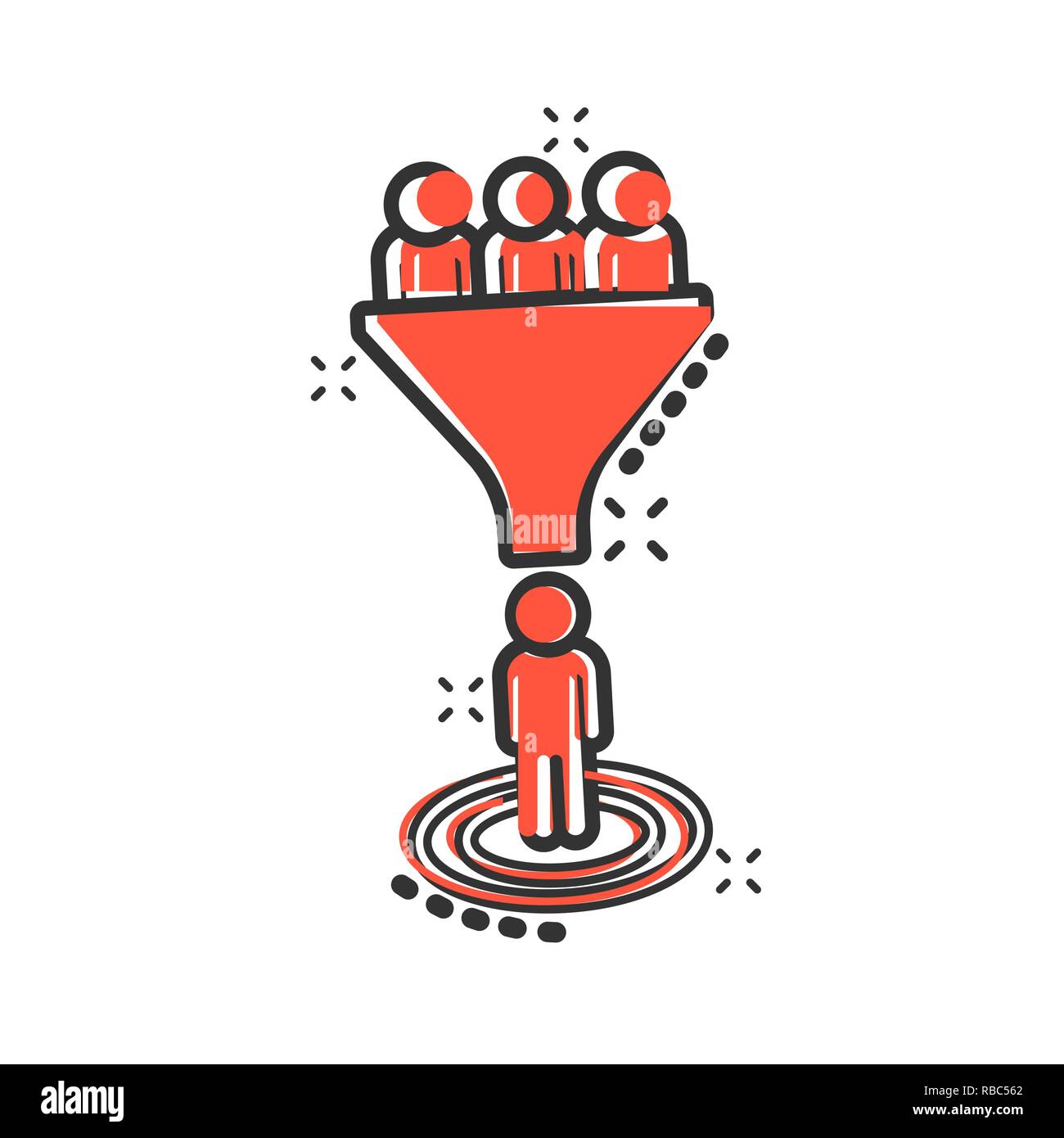 Lead management icon in comic style. Funnel with people vector cartoon ...