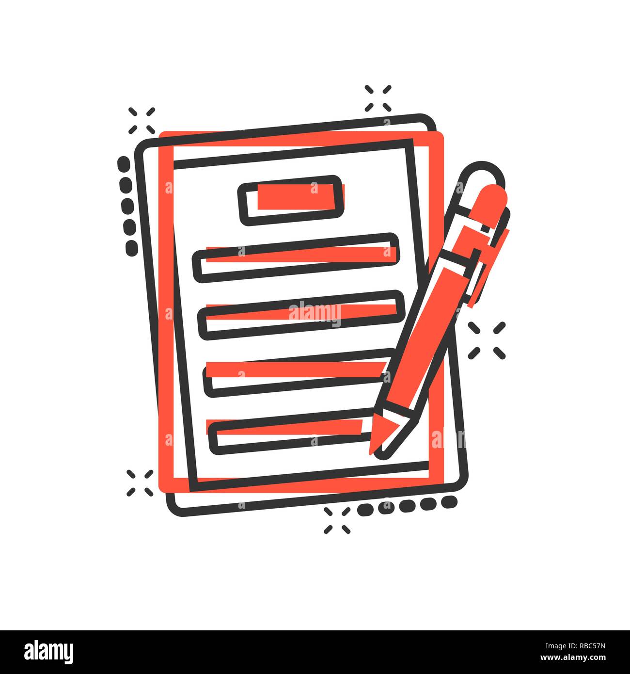 Contract agreement icon in comic style. Document sheet with pen vector ...