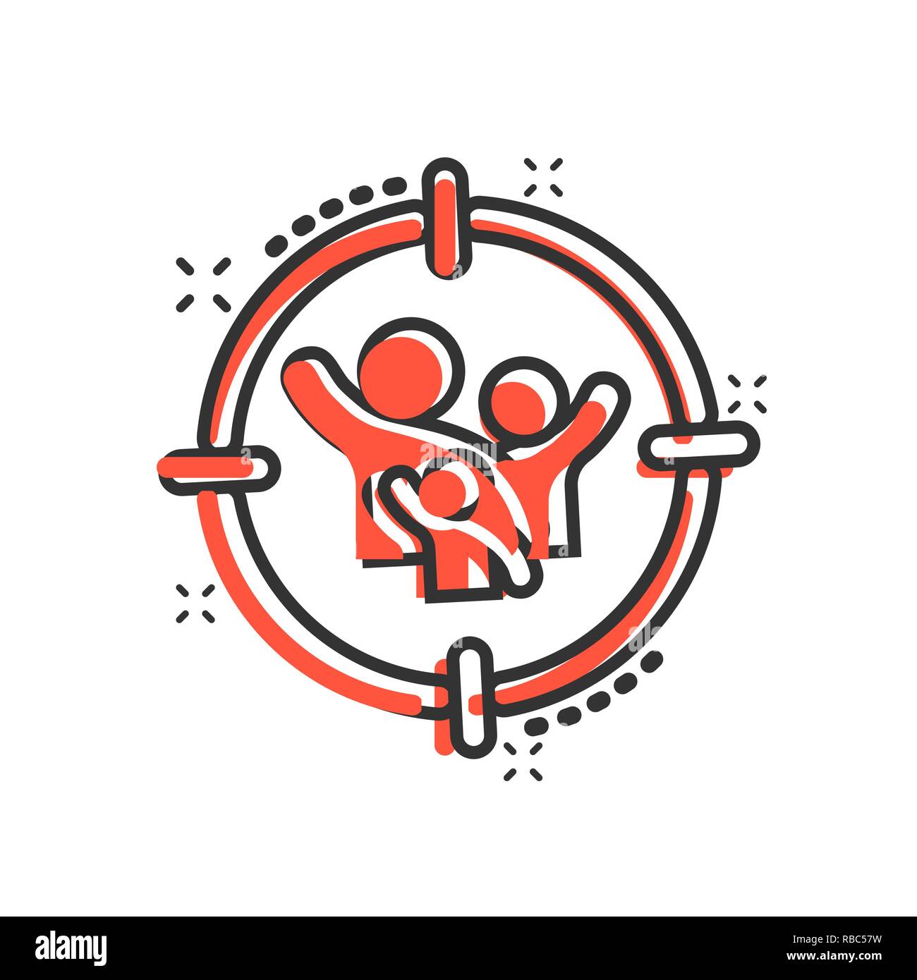 Target audience icon in comic style. Focus on people vector cartoon ...