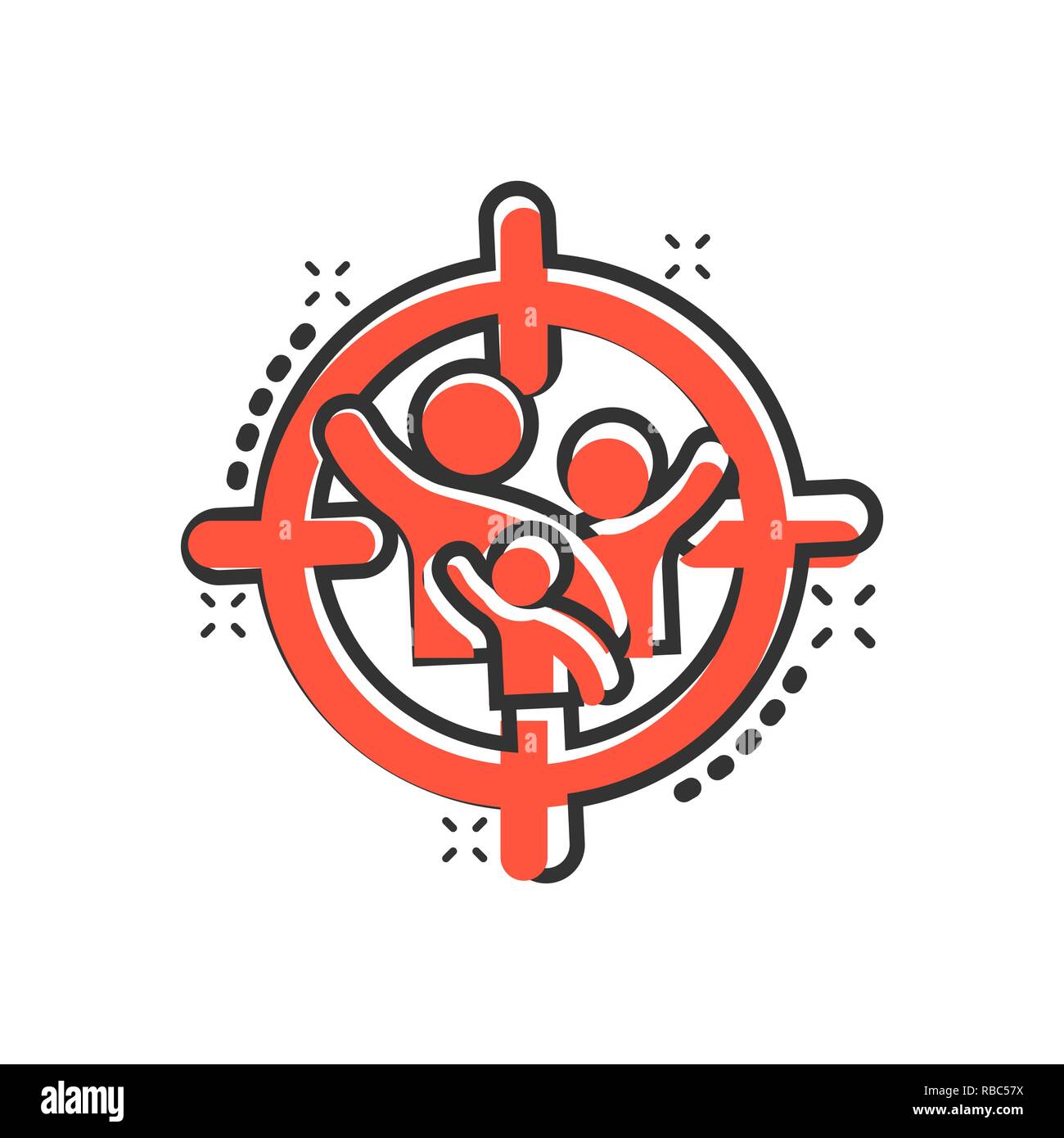 Target audience icon in comic style. Focus on people vector cartoon ...