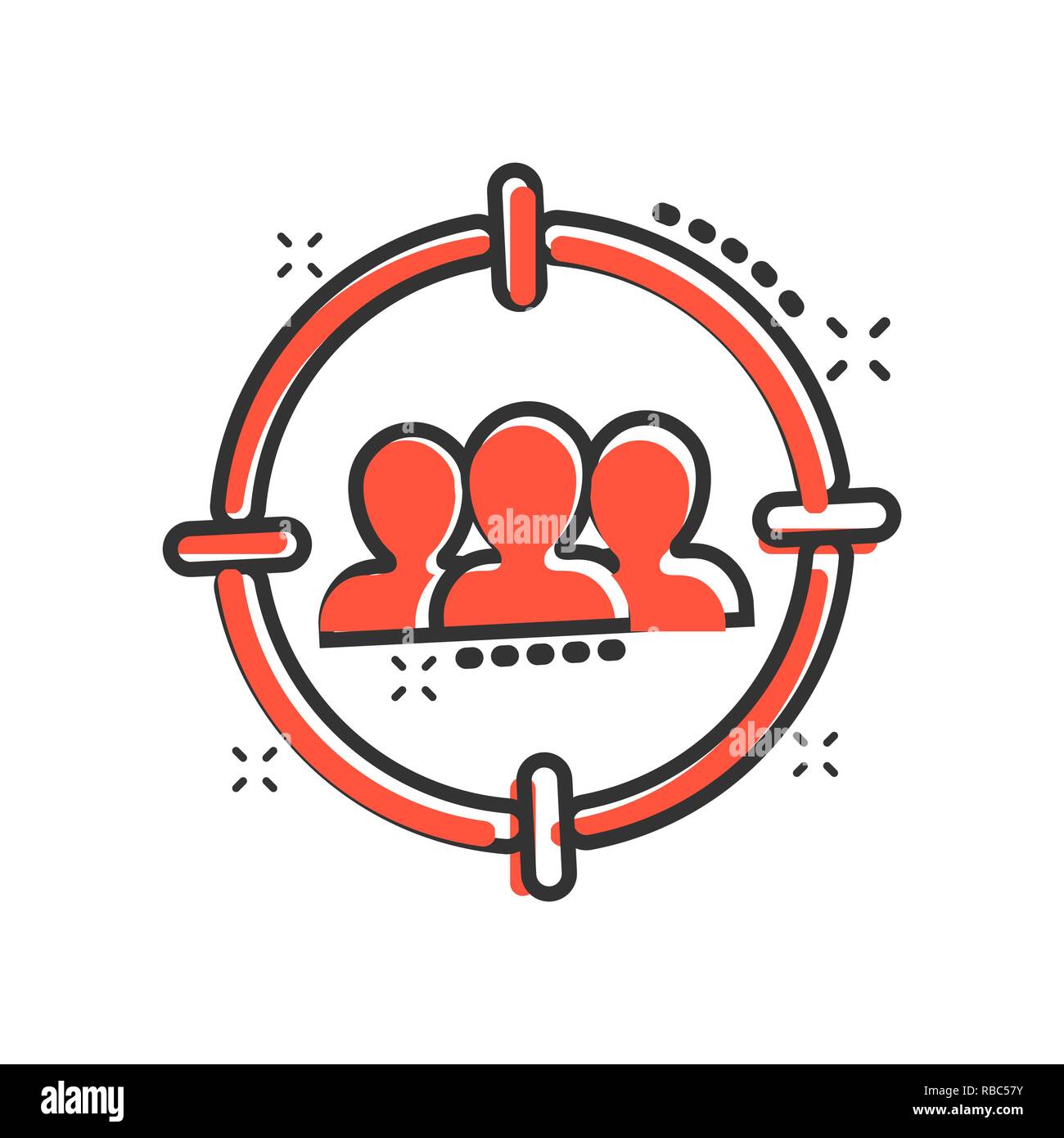 Target audience icon in comic style. Focus on people vector cartoon ...
