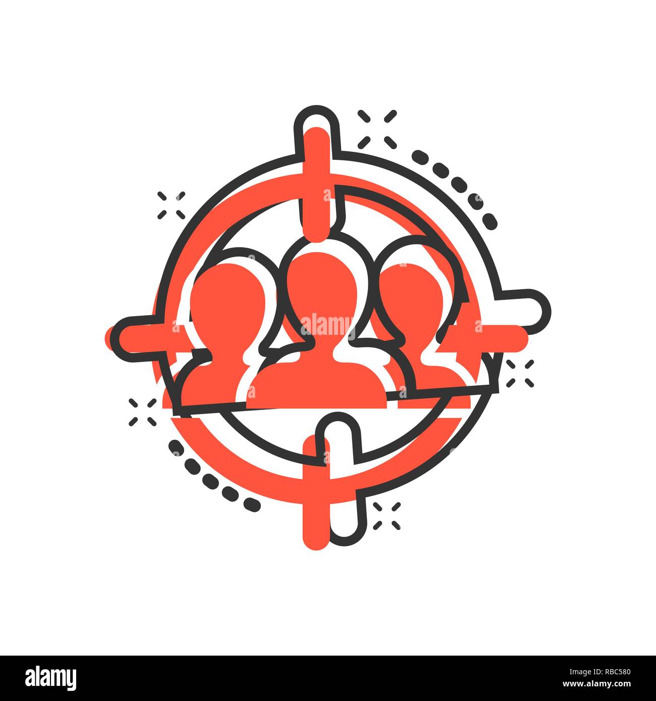 Target audience icon in comic style. Focus on people vector cartoon ...