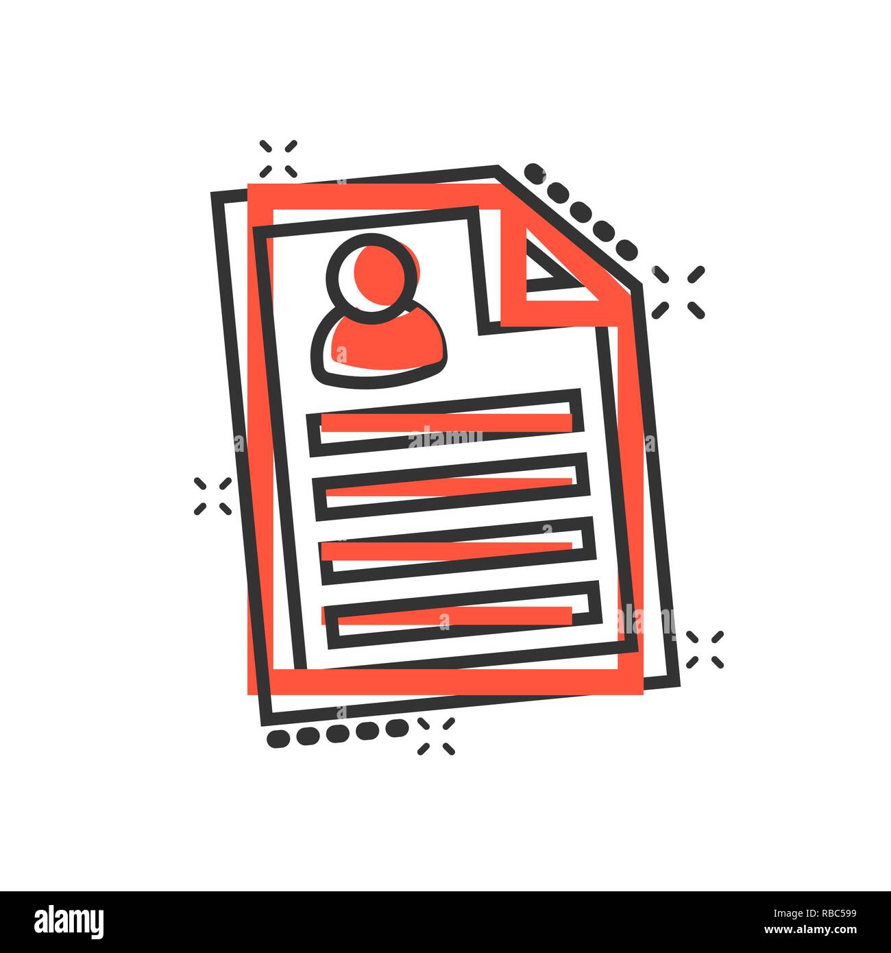 Resume icon in comic style. Contract document vector cartoon ...