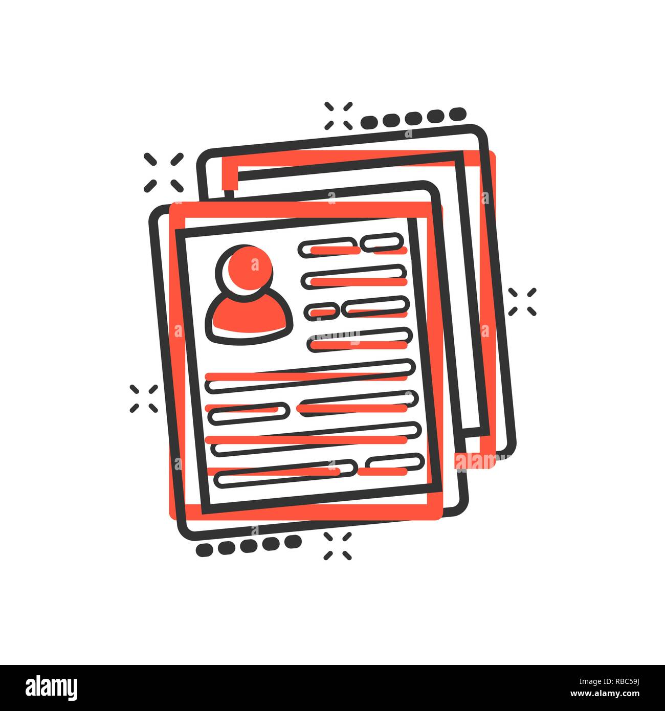 Resume icon in comic style. Contract document vector cartoon ...
