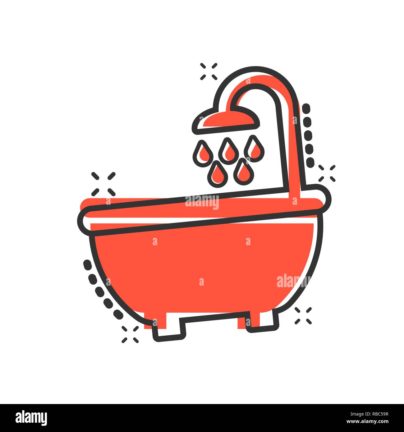 Bath shower icon in comic style. Bathroom hygiene vector cartoon ...