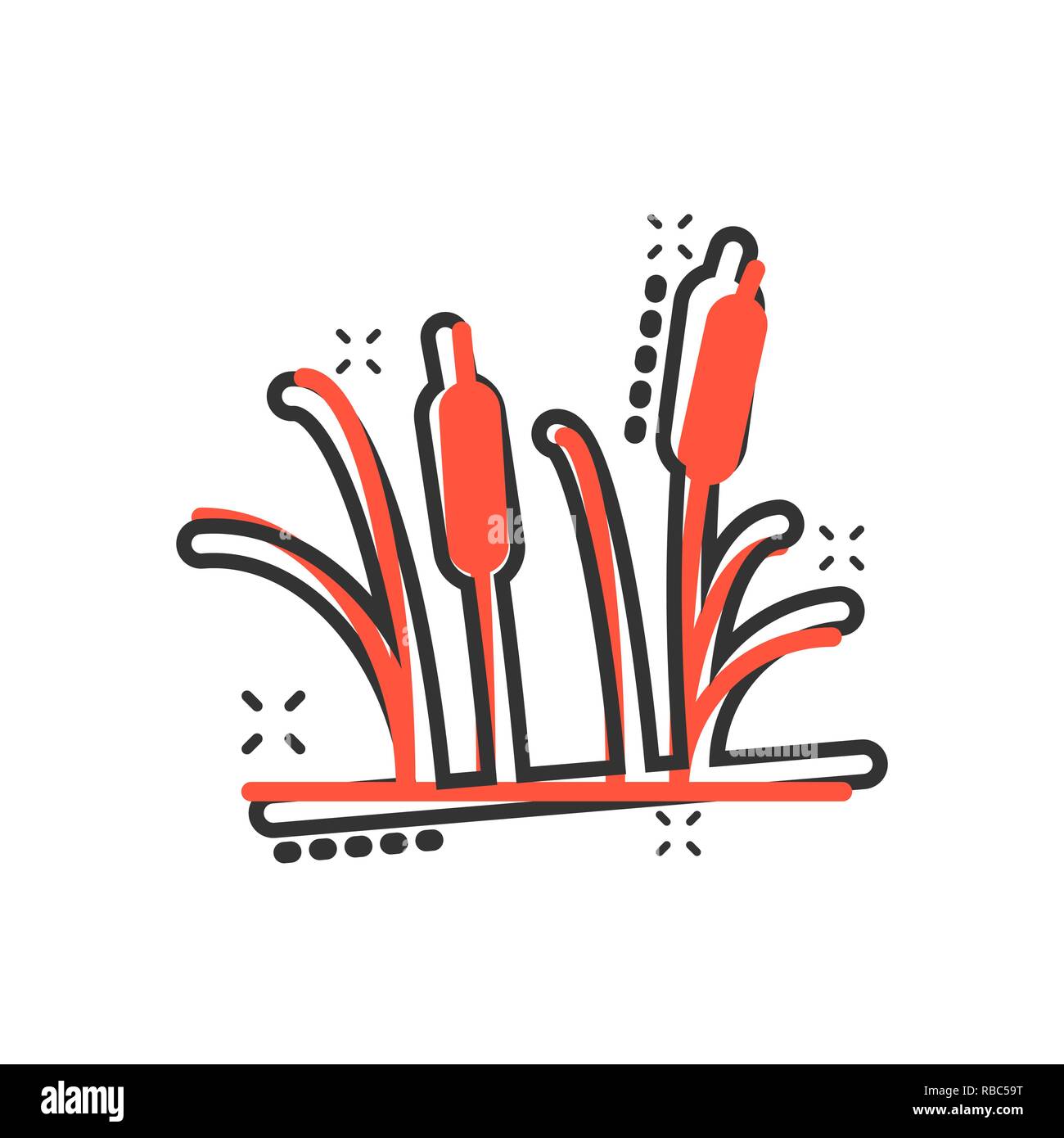 Reeds grass icon in comic style. Bulrush swamp vector cartoon ...