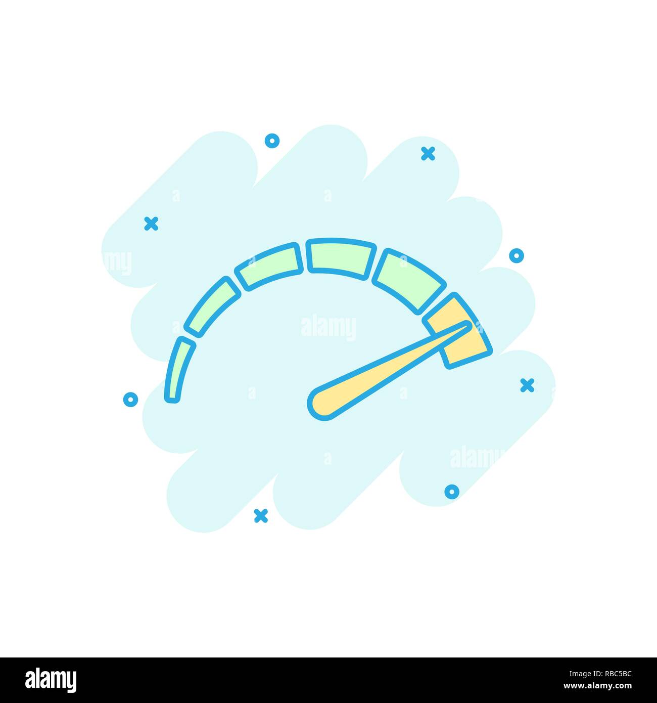 Meter dashboard icon in comic style. Credit score indicator level ...