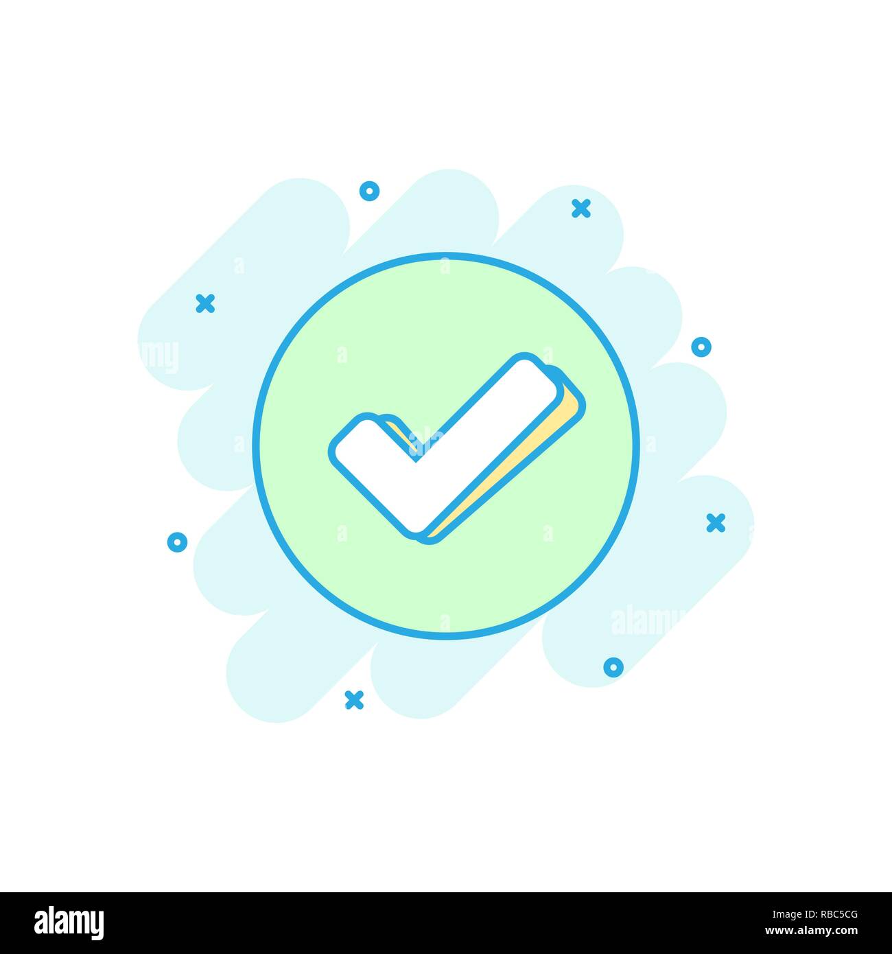 Check mark icon in comic style. Ok, accept vector cartoon illustration ...