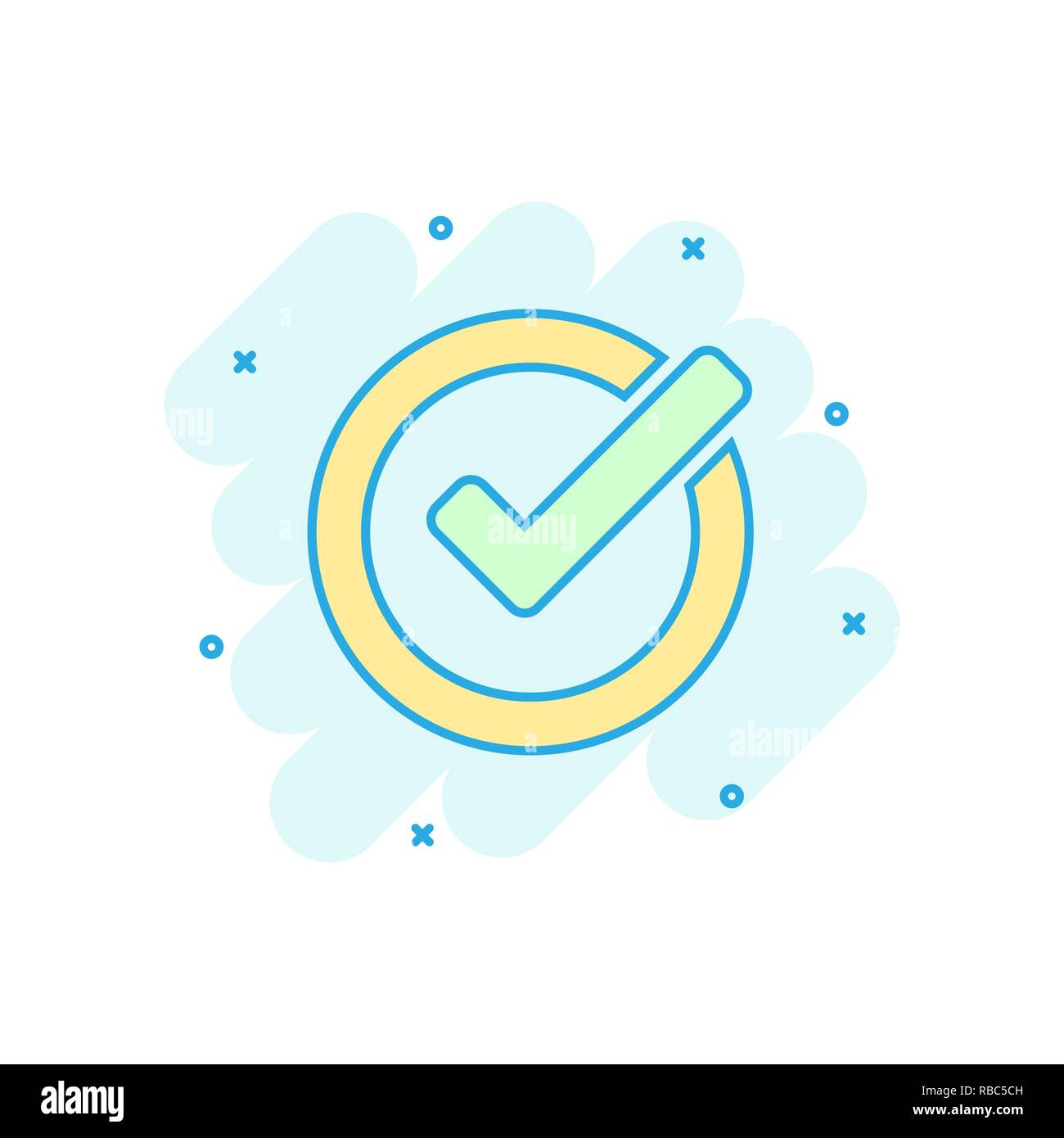 Check mark icon in comic style. Ok, accept vector cartoon illustration ...