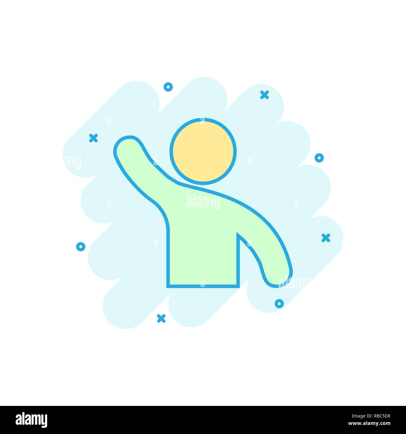 People greeting with hand up icon in comic style. Person gesture vector ...