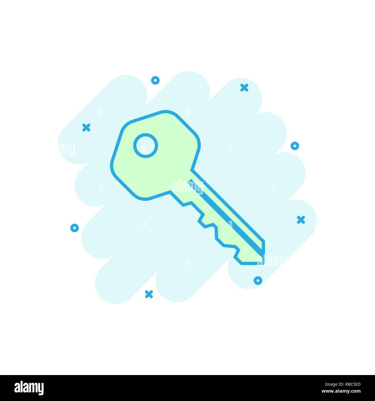 Key icon in comic style. Access login vector cartoon illustration ...