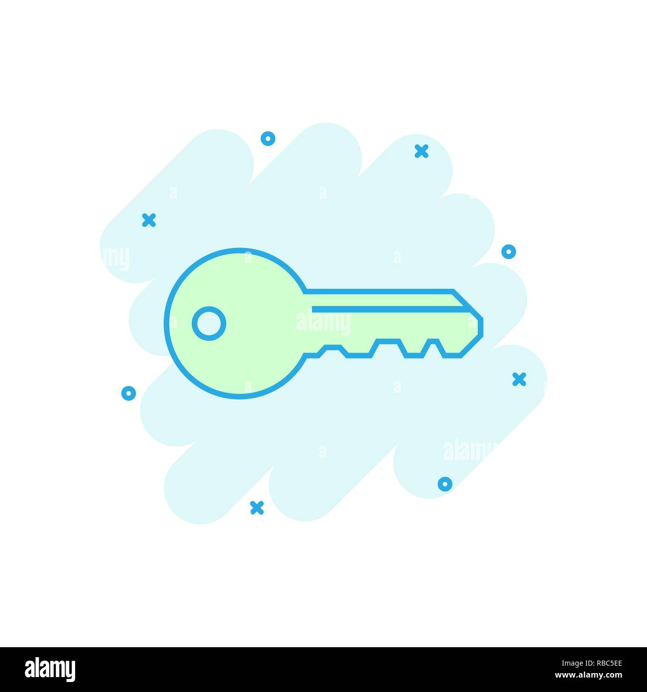 Key icon in comic style. Access login vector cartoon illustration ...