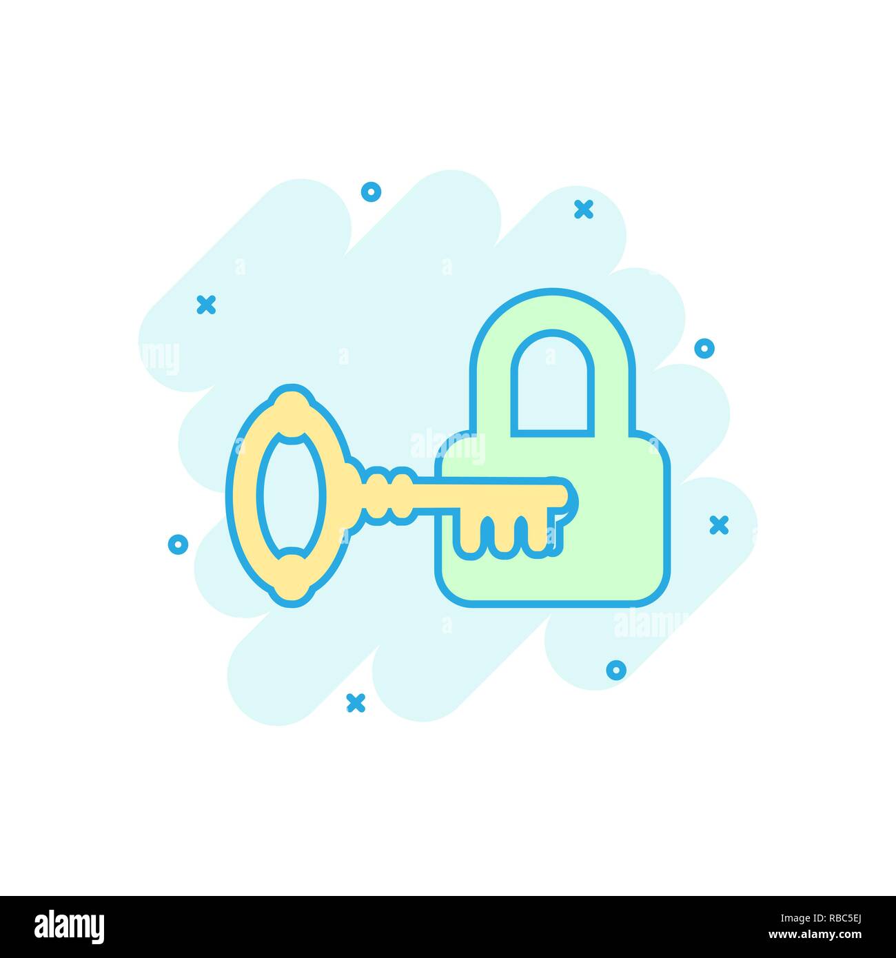 Key with padlock icon in comic style. Access login vector cartoon ...