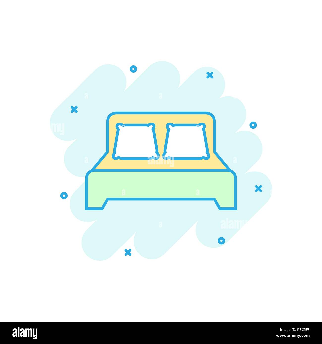 Bed icon in comic style. Sleep bedroom vector cartoon illustration ...