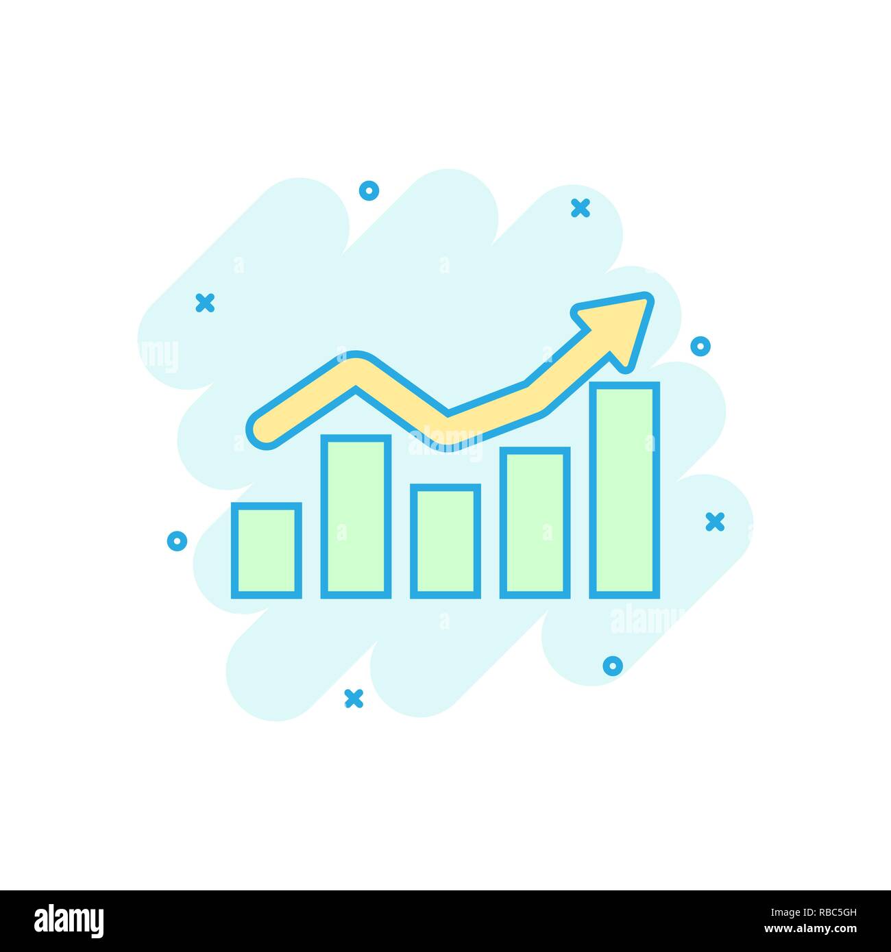 Growing bar graph icon in comic style. Increase arrow vector cartoon ...