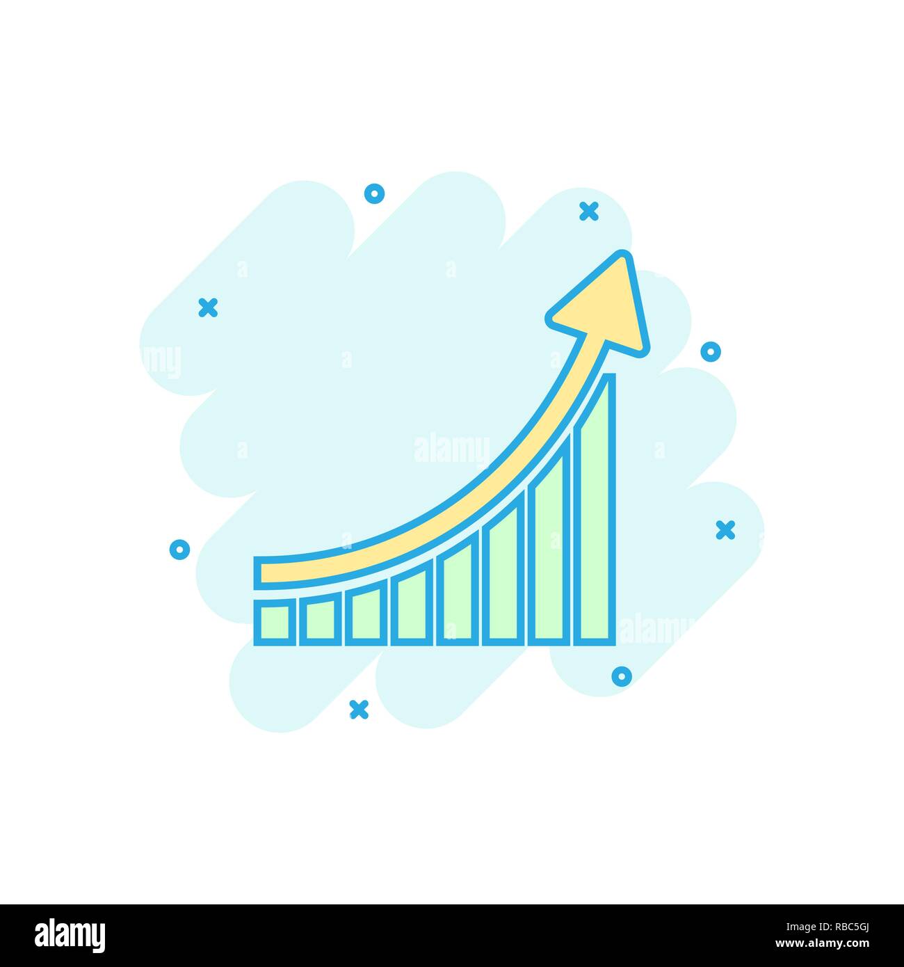 Growing bar graph icon in comic style. Increase arrow vector cartoon ...